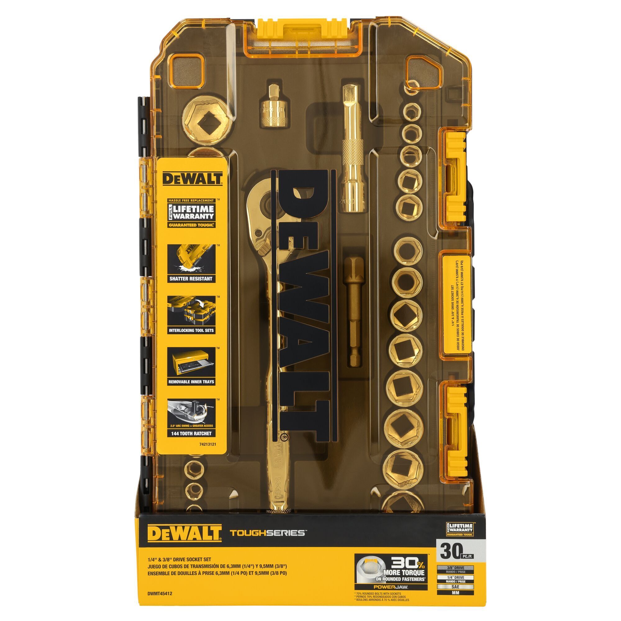 DEWALT, 30 pc. TOUGH BOX 3/8in. Drive Mechanics Tool Set, Pieces (qty.) 30 Model# DWMT45412 ...